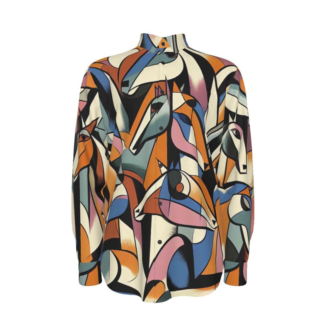 Cubist Horse Cotton Shirt, Mens Dress Shirt, Long Sleeve Button Down ...