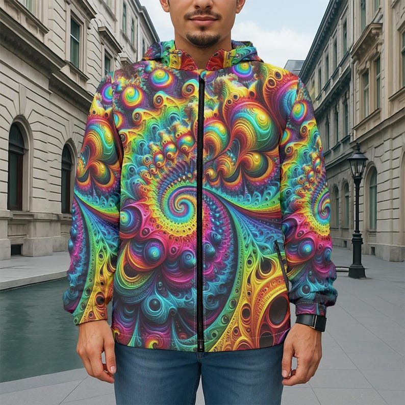 Psychedelic Spiral Cotton Lightweight Jacket Mens Twill Jacket Hooded ...