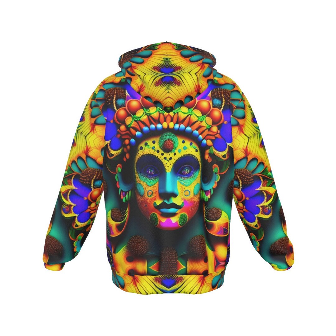 Psychedelic Carnival Mask Zip up Hoodie Sweatshirt Festival Micro ...