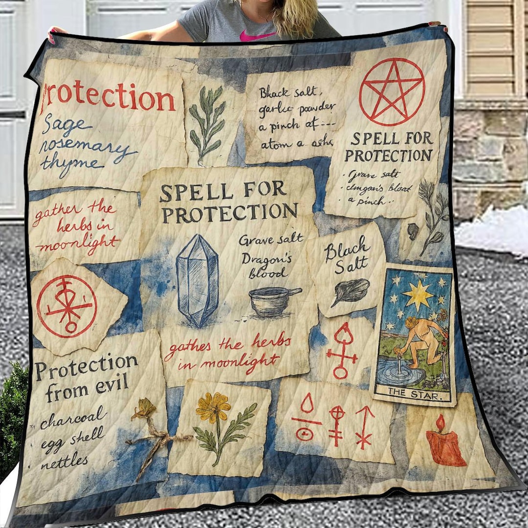 Magical Protection Quilt, Pentagram Magic Spell Blanket, Crystal ...