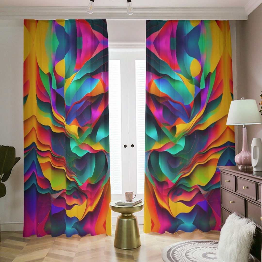 Psychedelic Rainbow Blackout Curtains Opaque Black Out Thick - Etsy