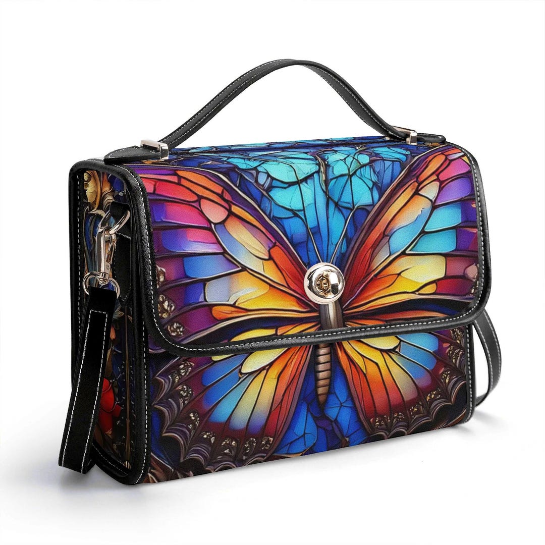 Butterfly Genuine Leather Satchel, Stained Glass Leather Handbag, Boho ...