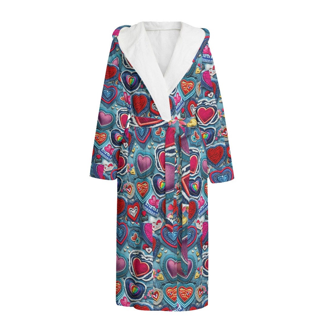 Hearts Hooded Bathrobe, Unisex Robe, Thick Cuddly, Gift,vibrant ...