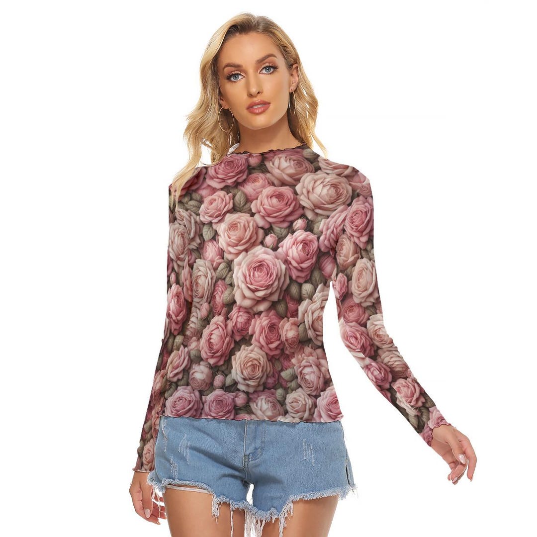 Rose Mesh Top See Thru Shirt Blouse Floral Skin Tight Sheer Gift Club ...