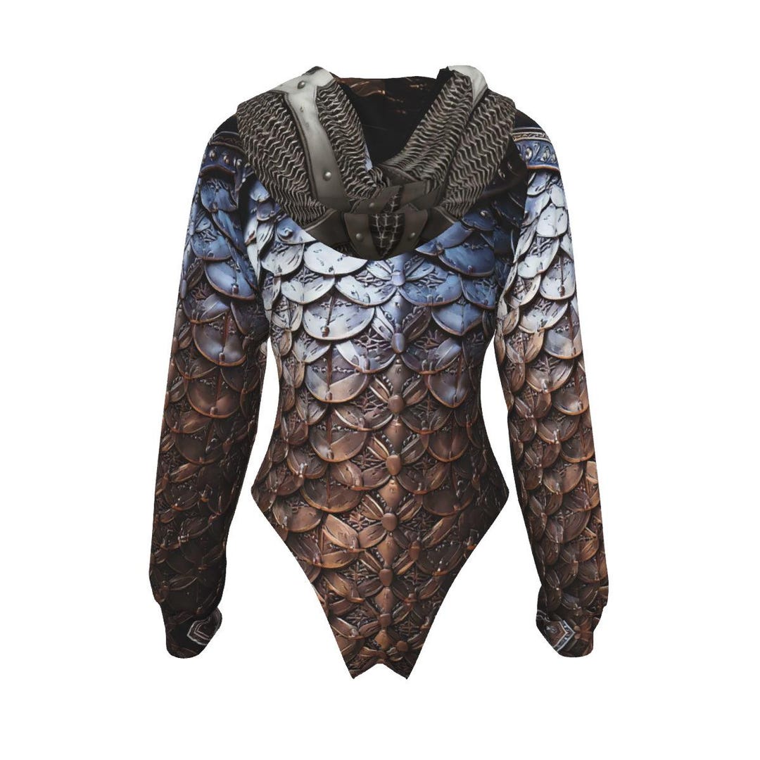 Dragon Scale Armor Warrior Hooded Bodysuit Medieval Unitard Gladiator ...