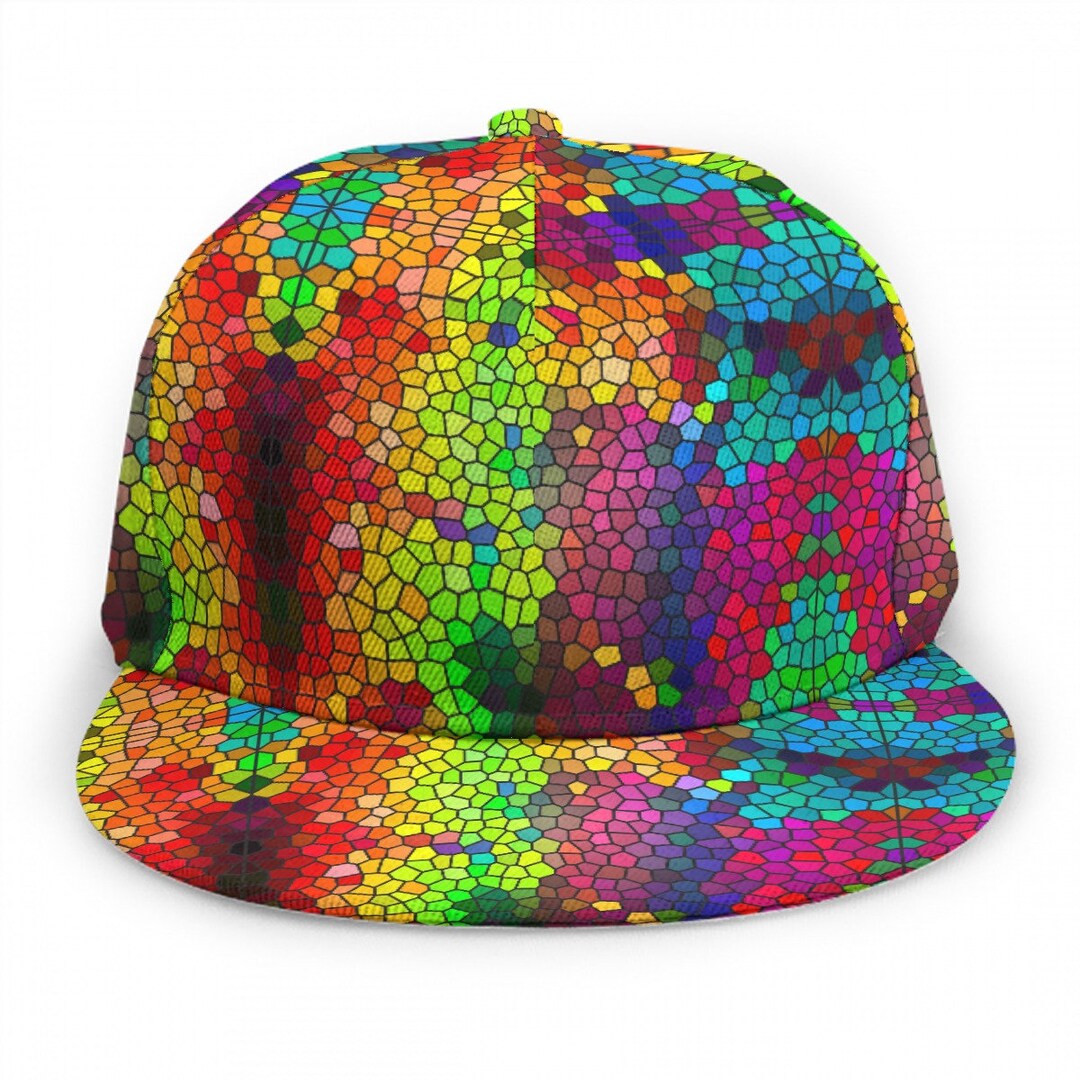 Psychedelic Stained Glass Hat, Festival Baseball Cap Trucker Hip Hop ...