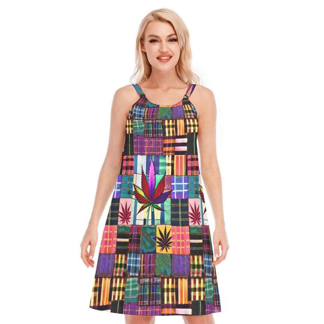 Marijuana Leaf Dress Patchwork Cotton Sundress Hippie Dress - Etsy