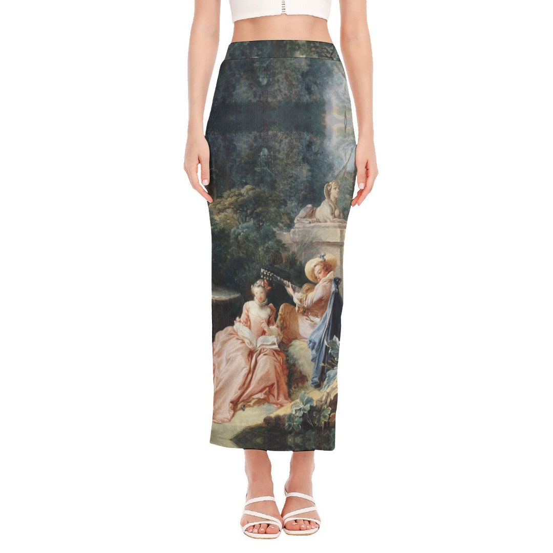 Boucher Courtesan Floral Side Slit Skirt Fine Art French Rococo Baroque ...