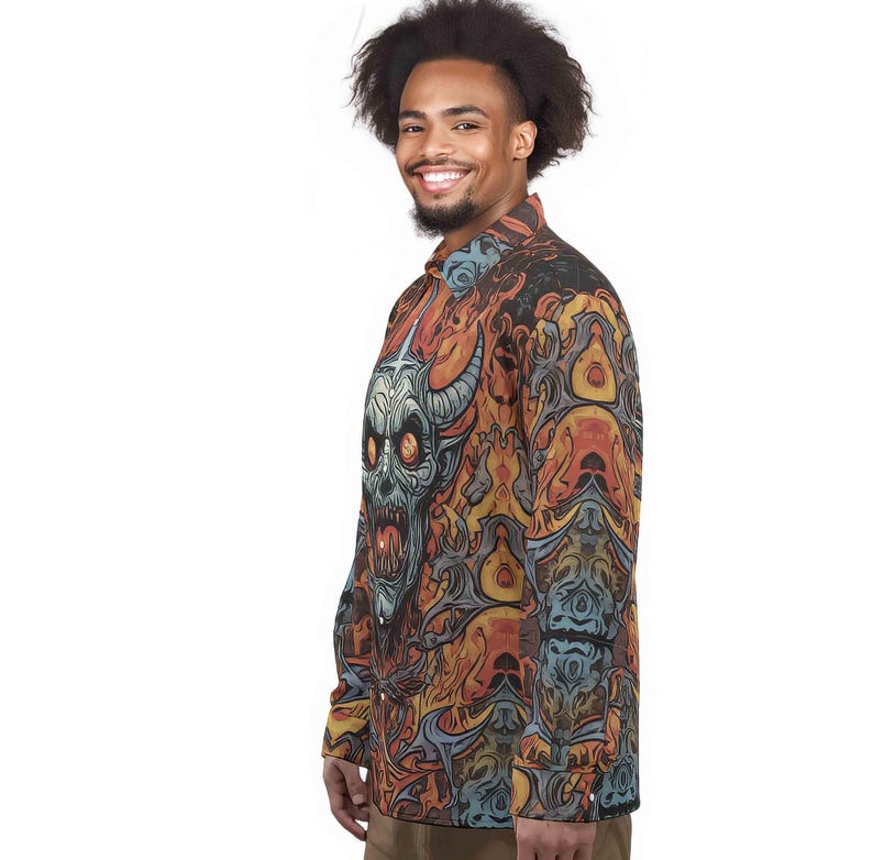 Demon Satin Shirt, Mans Gothic Dress Shirt, Evil Goth Button Down ...