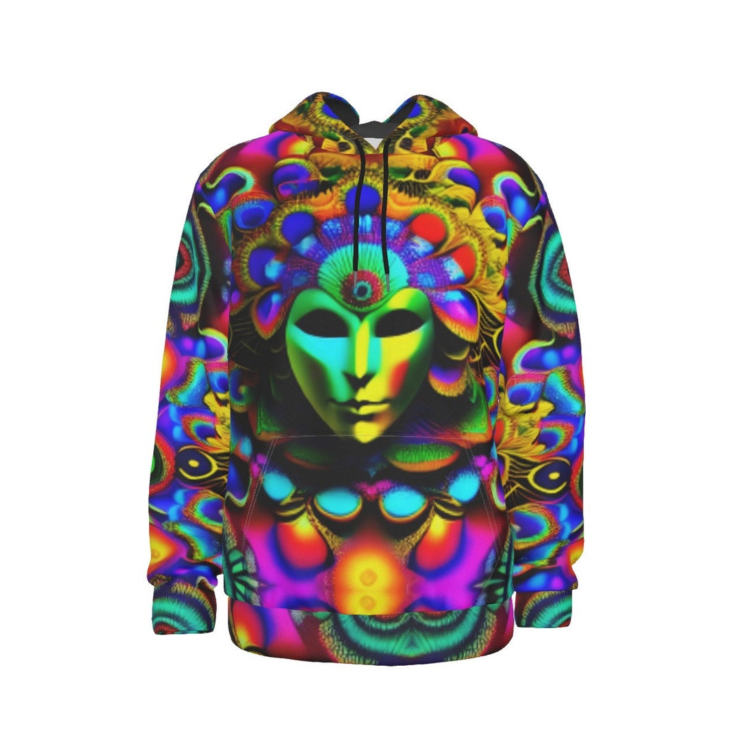 Carnival Mask Psychedelic Micro Fleece Hoodie Sweatshirt Festival ...