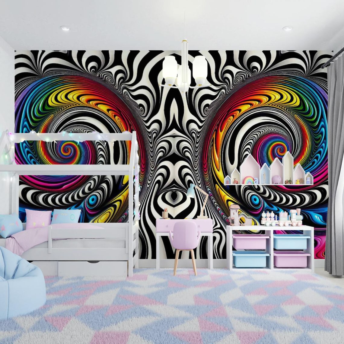 Psychedelic Wallpaper Peel and Stick, Vinyl Wall Mural, DIY Home Decor ...
