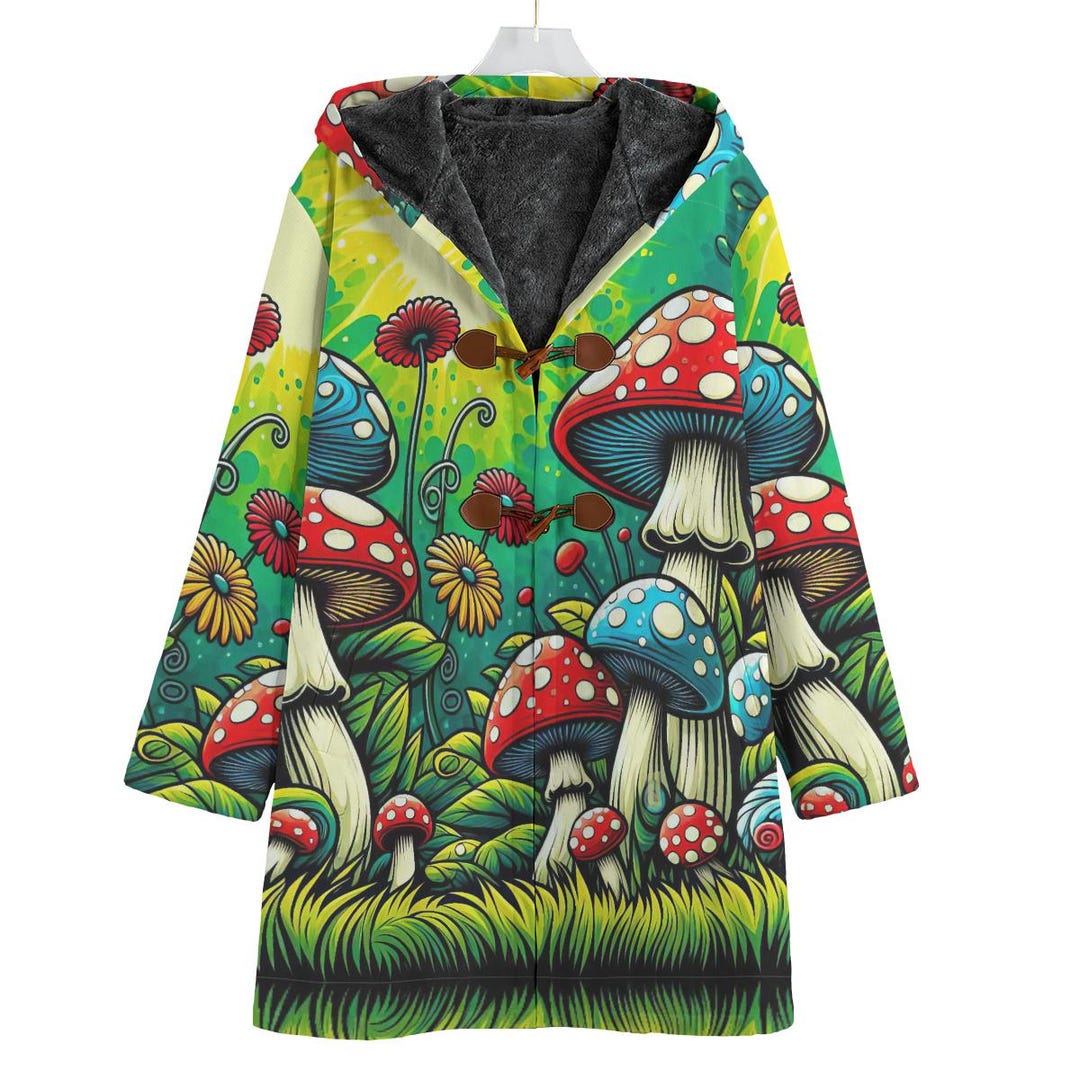 Mushroom Coat, Long Cotton Jacket, Sherpa Fleece Overcoat, Hooded Cloak ...