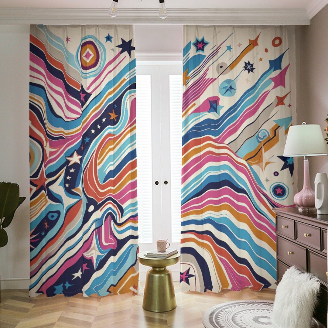 Trippy Blackout Curtains, Mid Century Mod , Modernist Art Drapes ...