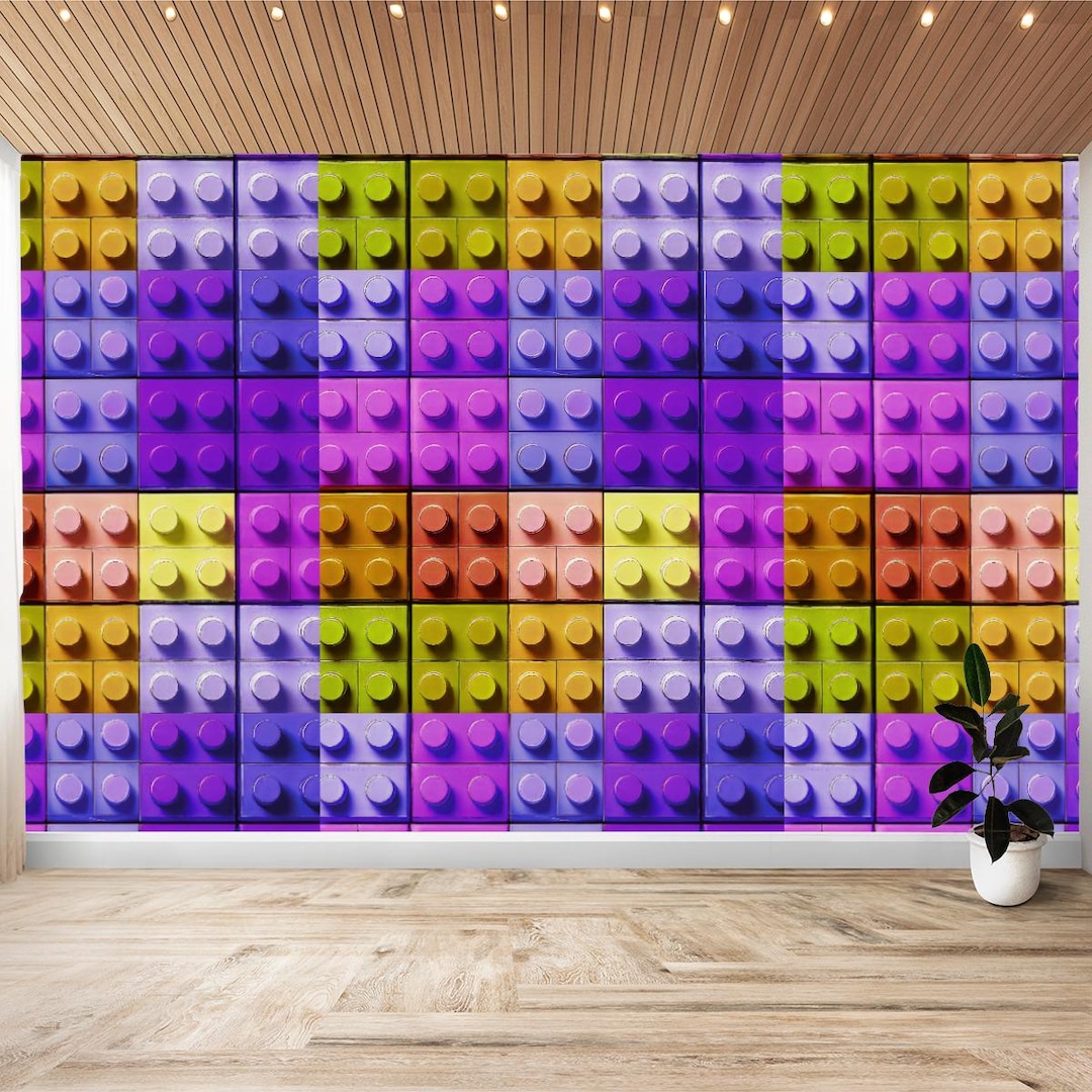 Purple Building Blocks Wallpaper Peel and Stick, Vinyl Wall Mural, Art ...