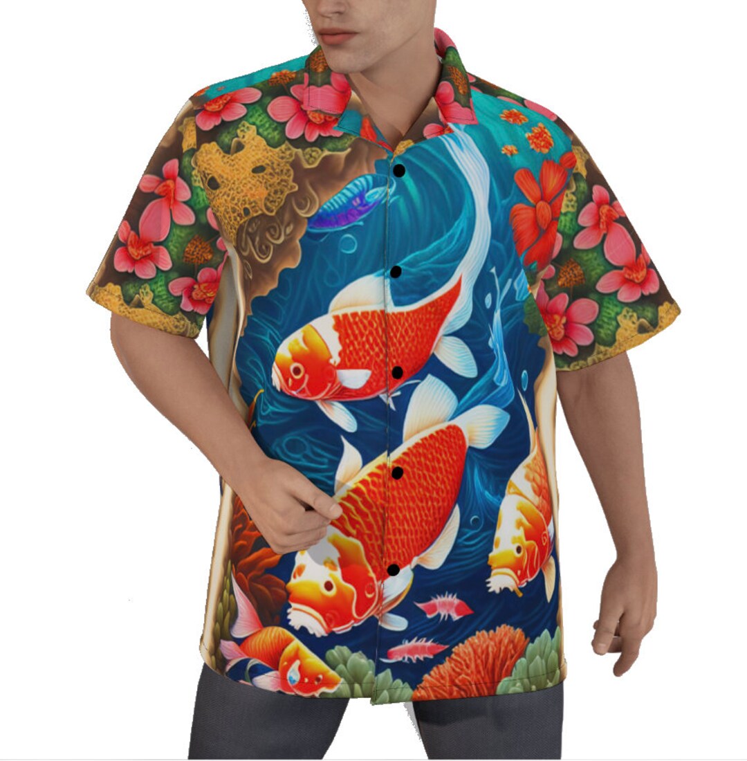 Koi Fish Cotton Aloha Shirt Hawaiian Retro Bowling Gift Big Tall Man ...