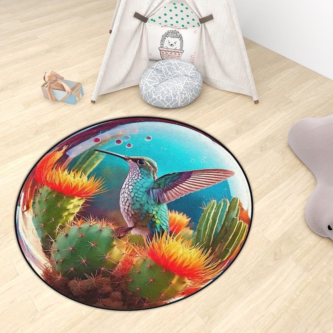 Hummingbird Round Rug, Optical Illusion 3d Rugs, Circle Mats, Playroom ...