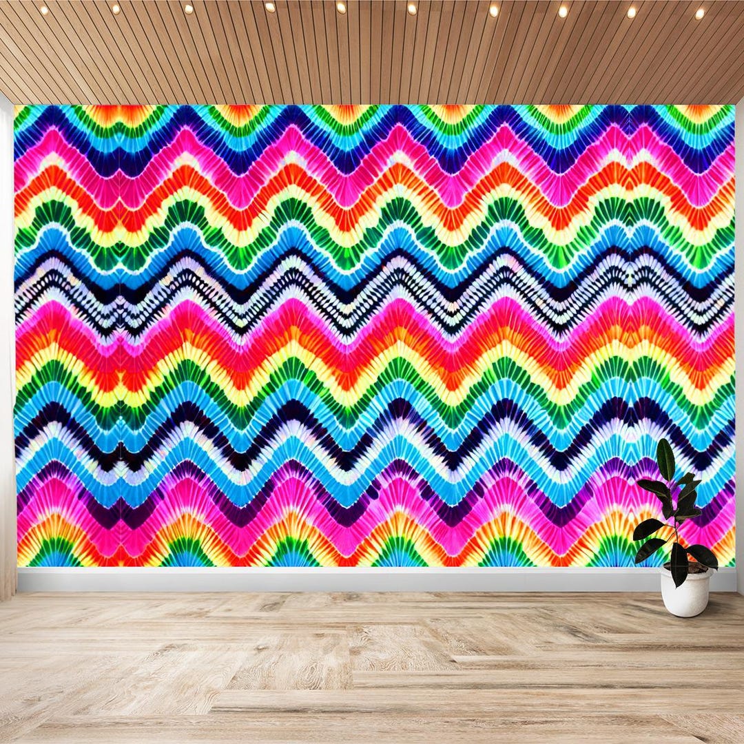Neon Chevron Wallpaper Peel and Stick, Vinyl Wall Mural, Art Statement ...