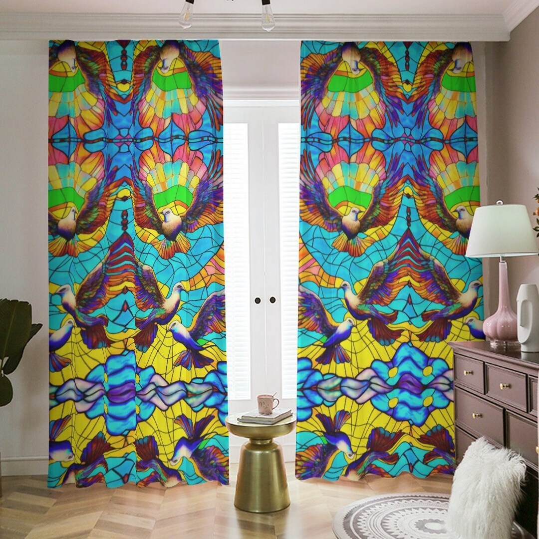 Stained Glass Curtains, Doves Blackout Shades, Bedroom Living Room ...