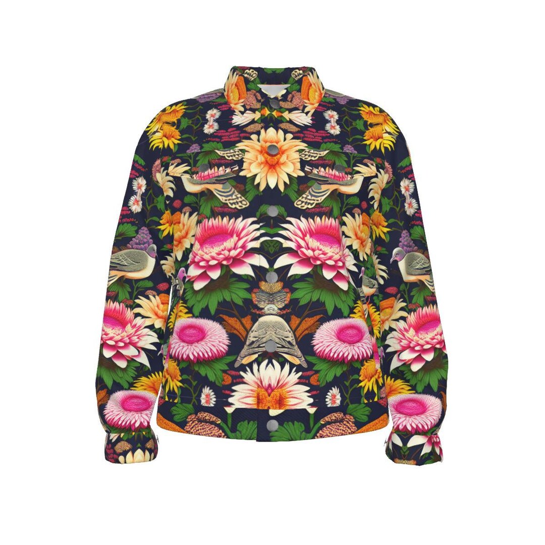 Lotus Flower Cotton Jacket Casual Lightweight Shacket Button up Shirt ...