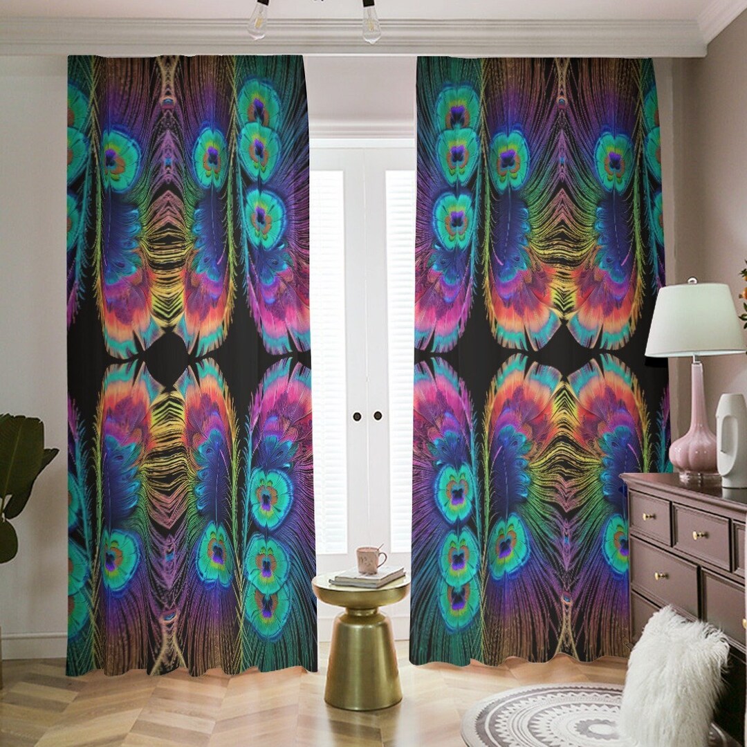 Peacock Psychedelic Blackout Curtains, Rod Pocket Shades, Optical ...