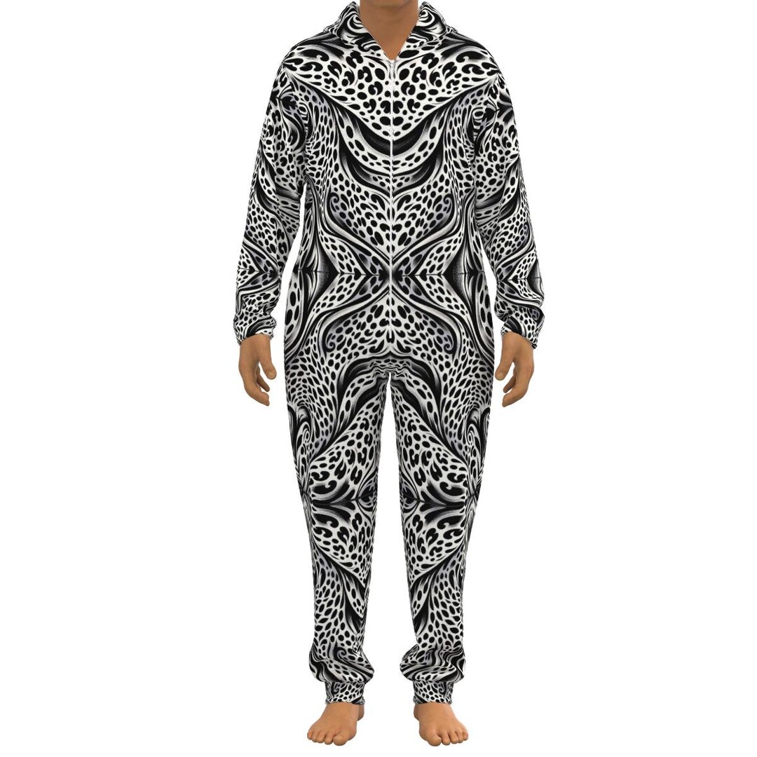 Snow Leopard Mens One Piece Jumpsuit, Animal Print, Long Sleeve ...