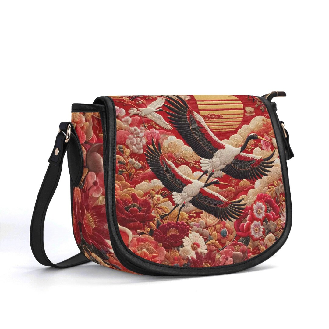 Red Crane Genuine Leather Bag, Top Grain Leather Saddle Bag, Chinoise ...
