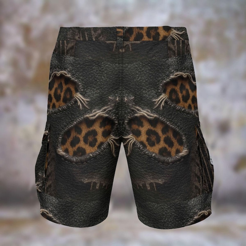 Distressed Leopard Print Mens Cargo Shorts Comfort Long Casual Cheetah ...