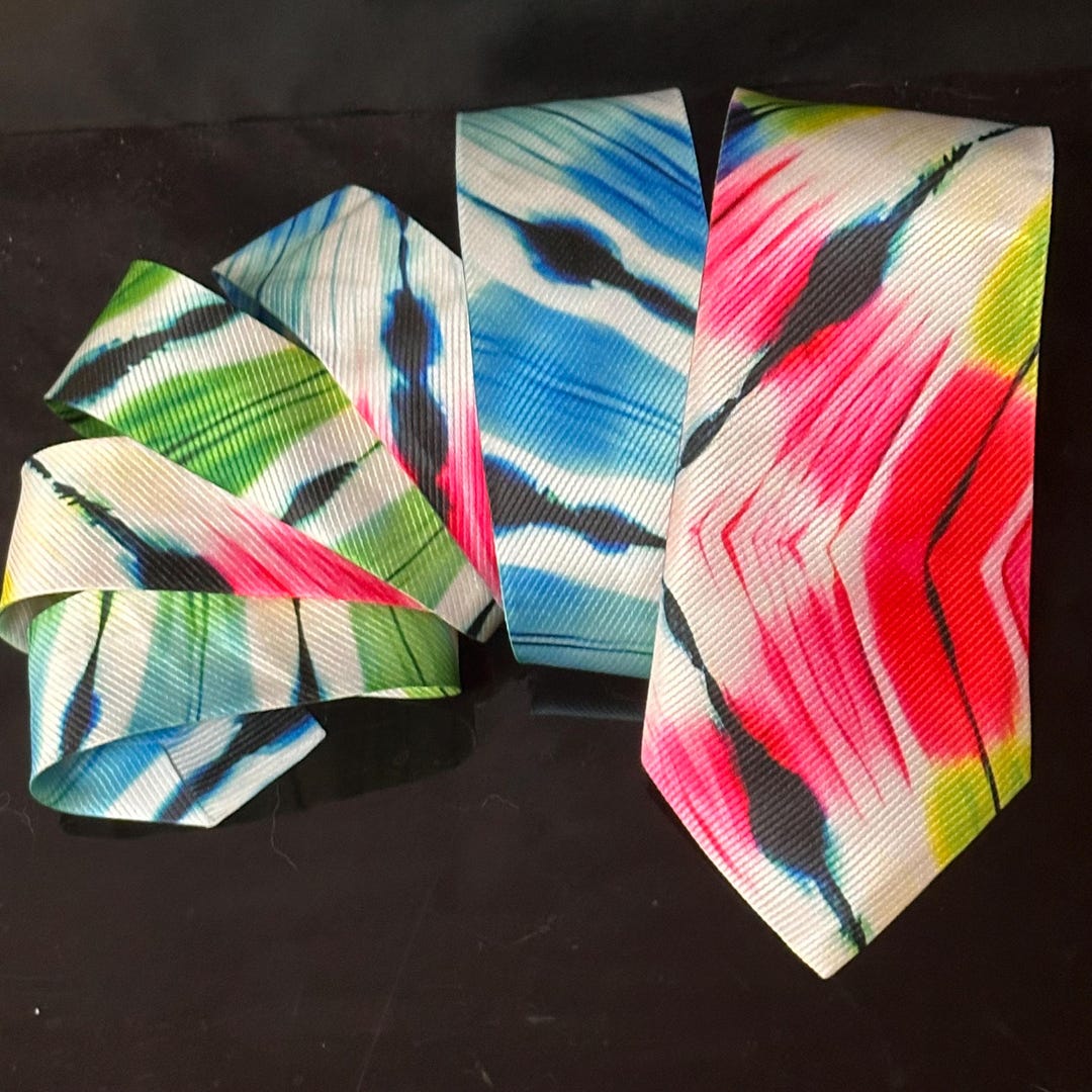 Neon Pink Tie Dye Designer Mens Tie, Business Necktie, Formal Neckwear ...