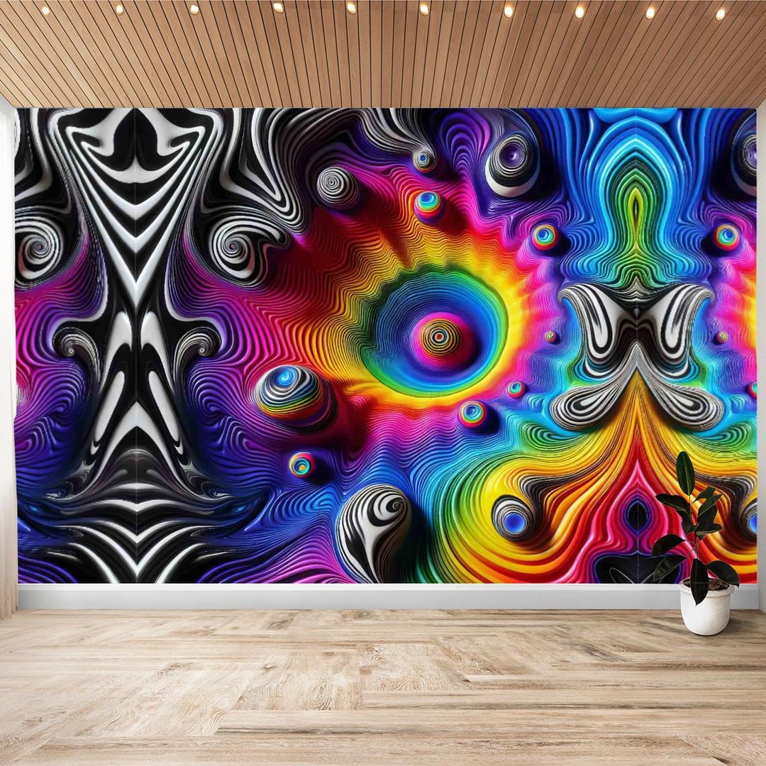 Psychedelic Wallpaper Peel and Stick, Vinyl Wall Mural, 3d Scene, DIY ...