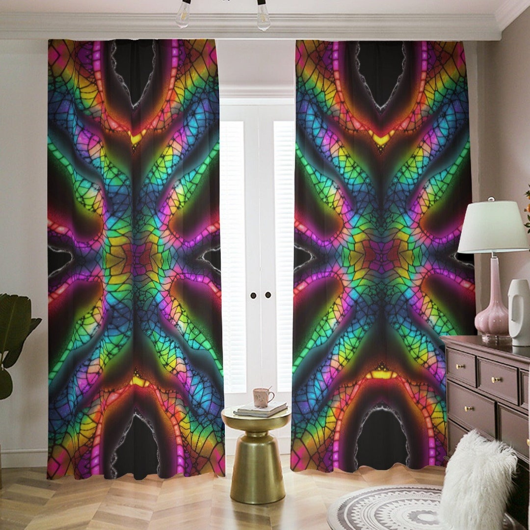 DNA Psychedelic Op Art Blackout Curtains Black Out Bedroom Optical Illusion Living Room ...