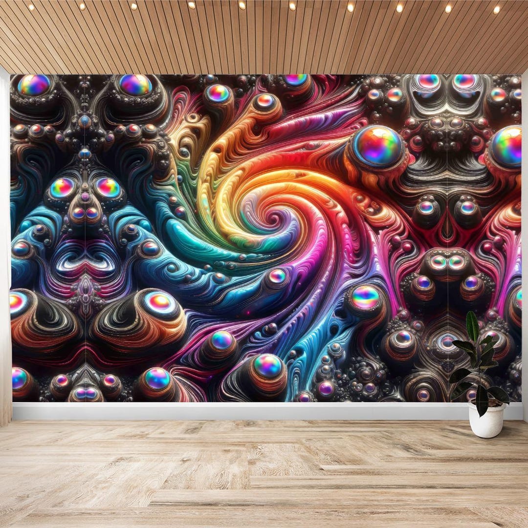 Psychedelic Wallpaper Peel and Stick, Vinyl Wall Mural, Rustic Door ...