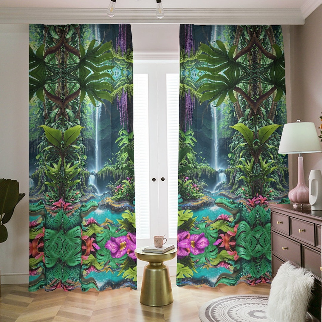 Waterfall Rainforest Tropical Blackout Curtains Black Out Bedroom ...