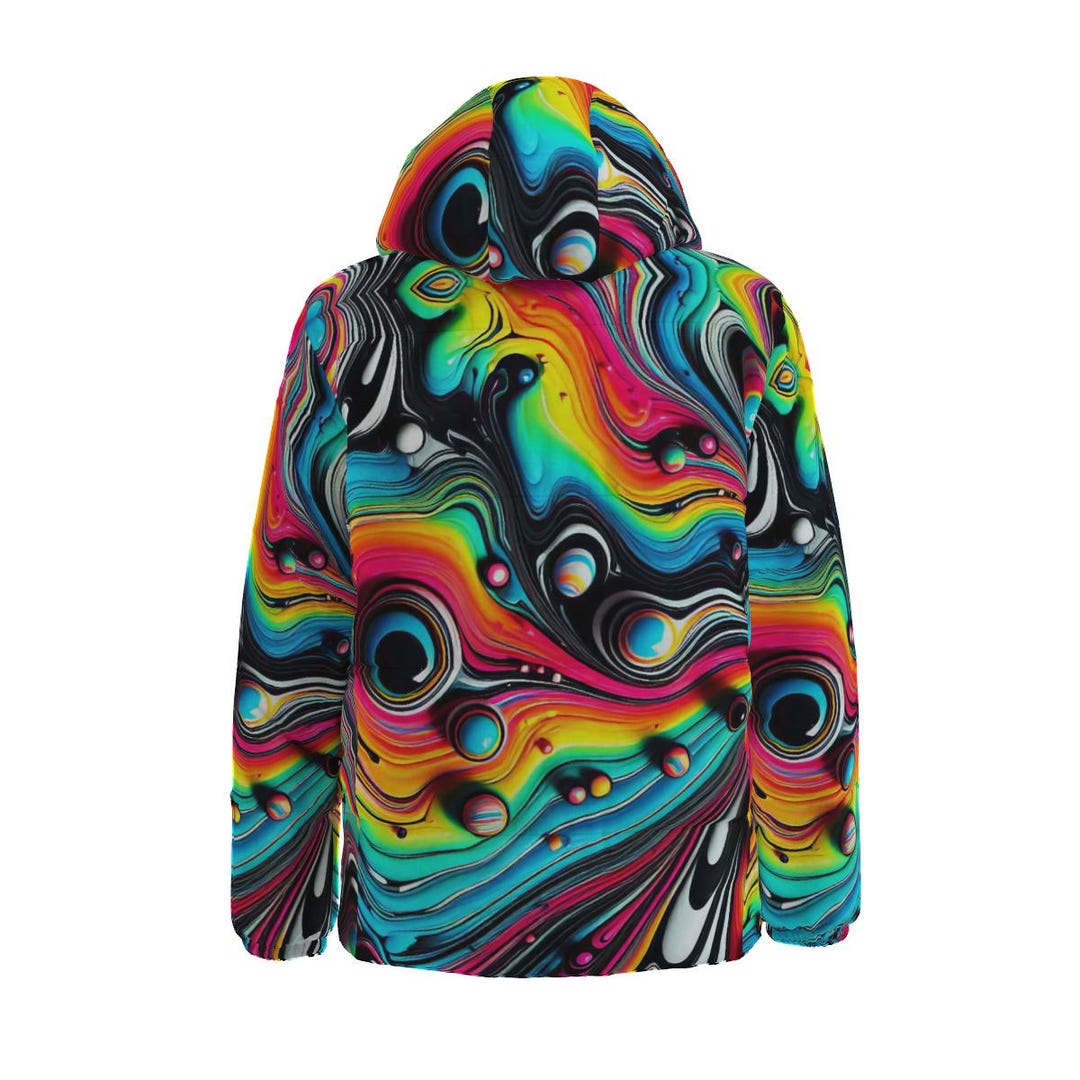 Psychedelic Rave Puffer Coat, Optical Art Rave Puff Jacket, Genuine ...