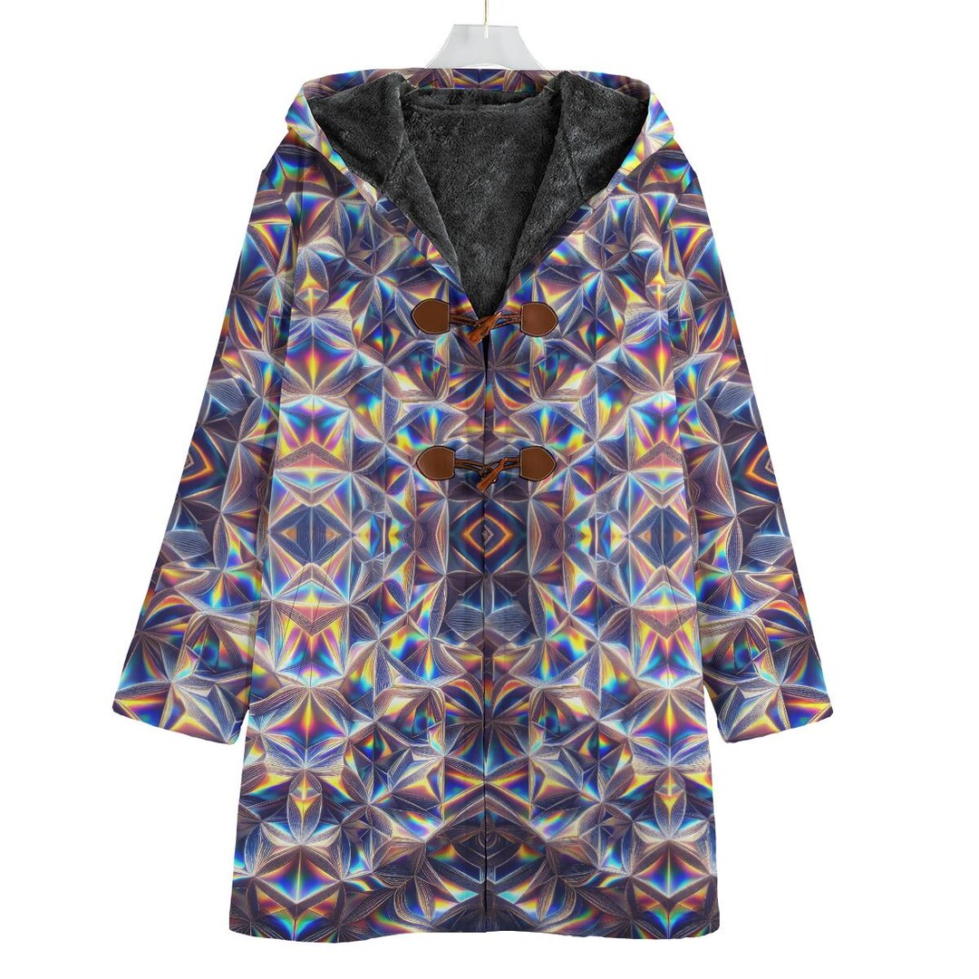 Hologram Coat, Tessellation Long Cotton Jacket, Fleece Overcoat, Hooded ...