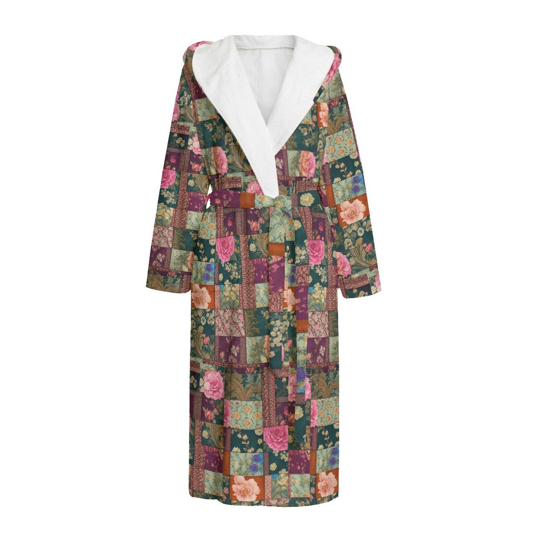 Bohemian Robe, Floral Patchwork, Hooded Bathrobe, Unisex Robe, Thick ...