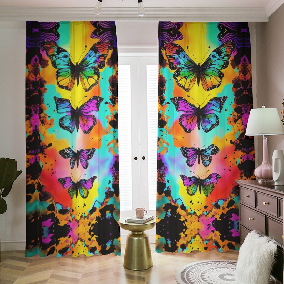 Butterfly Psychedelic Liquid Blackout Curtains Lava Black Out Bedroom ...