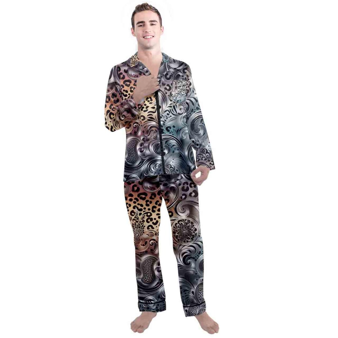 Psychedelic Silver Leopard Satin Pajamas ,imitation Silk Pj's, Gift ...