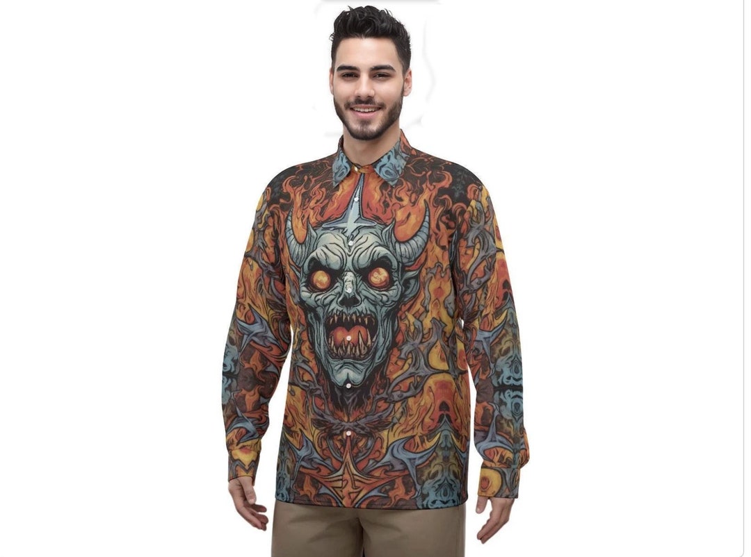 Demon Satin Shirt, Mans Gothic Dress Shirt, Evil Goth Button Down ...