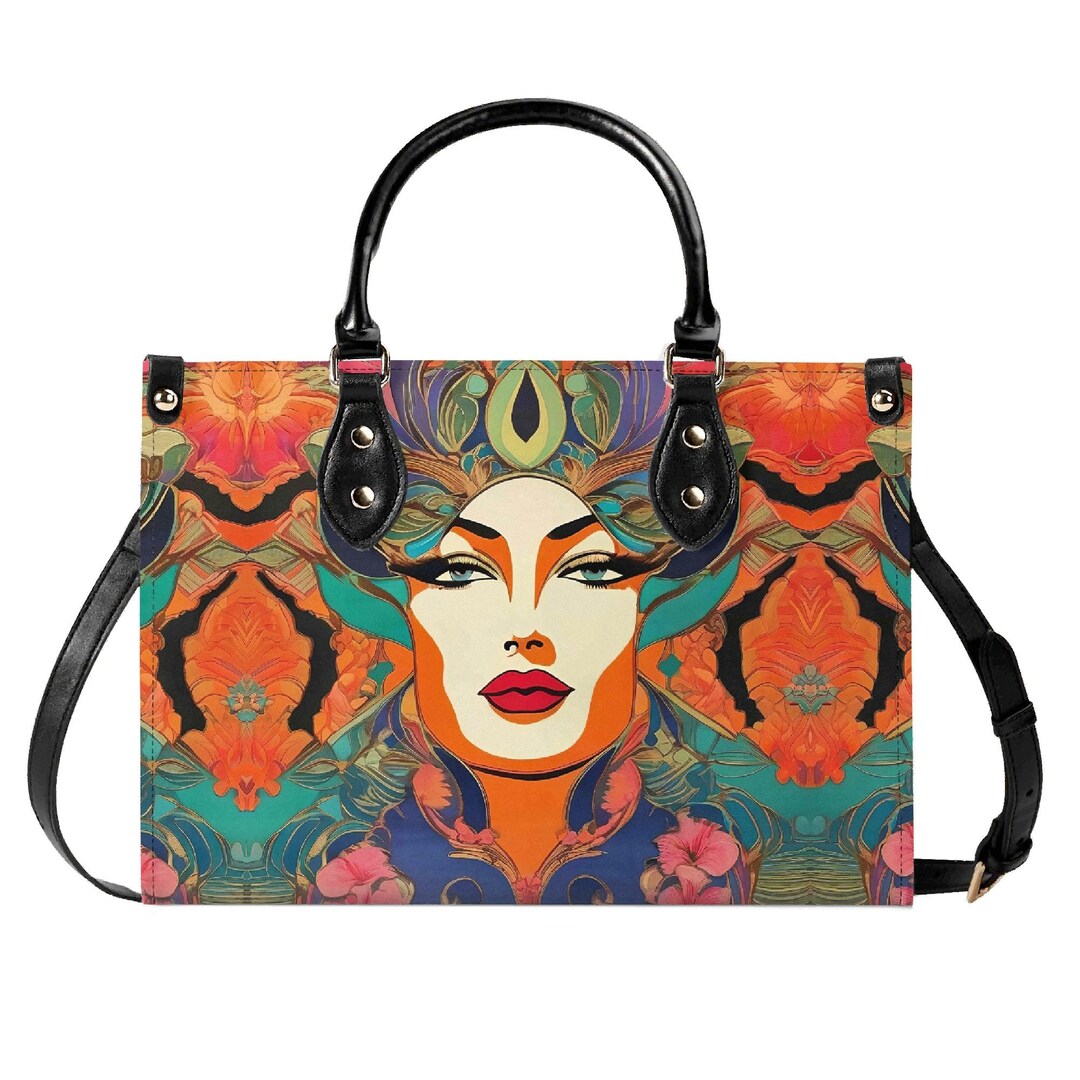 Art Deco Genuine Leather Handbag, Lady Face Art Nouveau Pocketbook ...