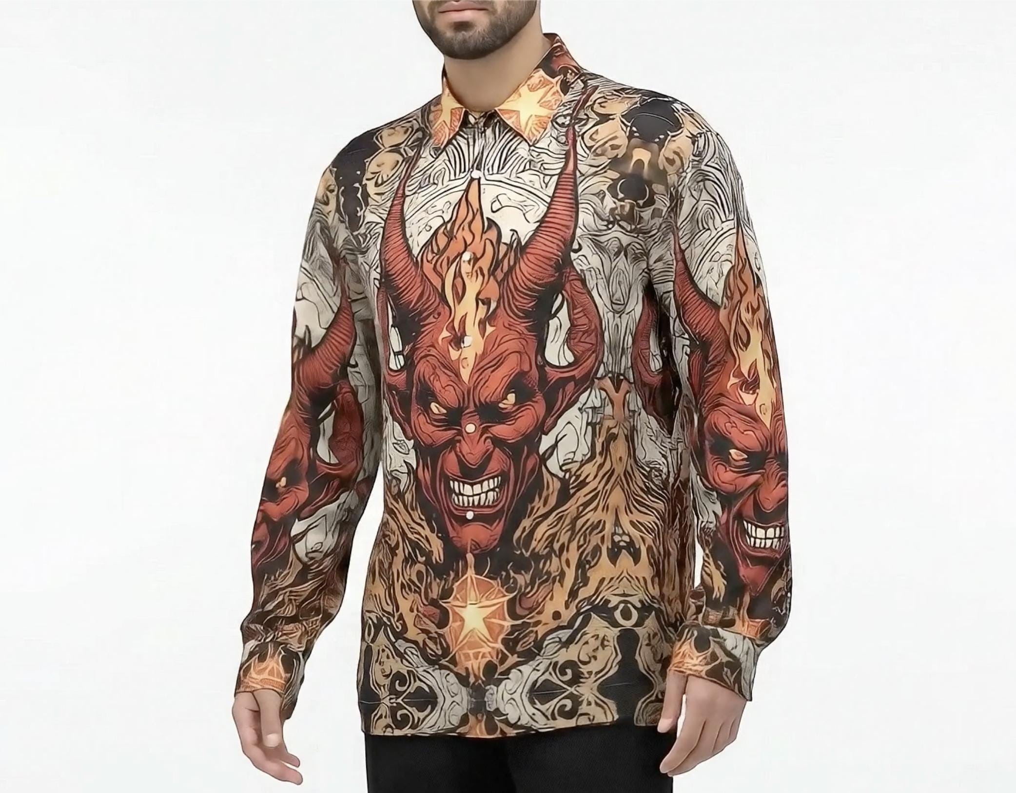 Devil Satin Shirt, Mans Gothic Dress Shirt, Evil Goth Button Down ...