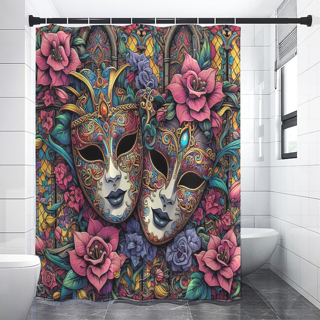 Venice Masks, Carnival Shower Curtain Home Decor Colorful Contemporary ...