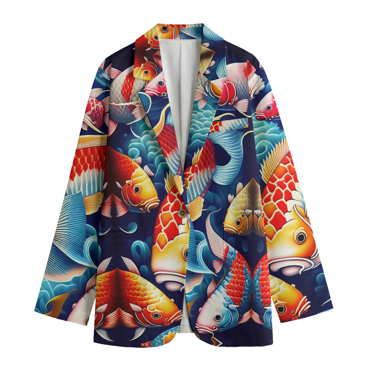 Koi Fish Jacket, Women's Cotton Blazer, Oversize Vibrant Couture ...