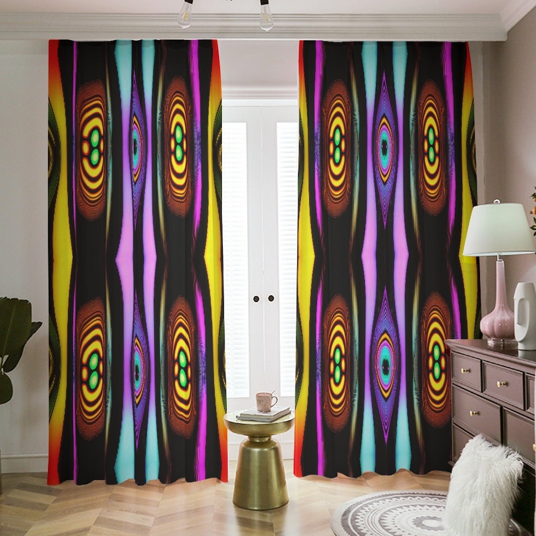 Psychedelic Op Art Blackout Curtains Black Out Bedroom Optical Illusion Living Room Darkening ...