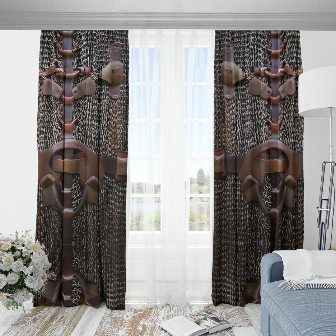 Medieval Blackout Curtains Chainmail Opaque Drapes 2 Panel Room ...