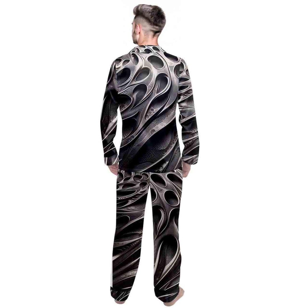 Silver Metal Mens Pajamas, Satin Silk. Party Cocktail Festival Gift ...