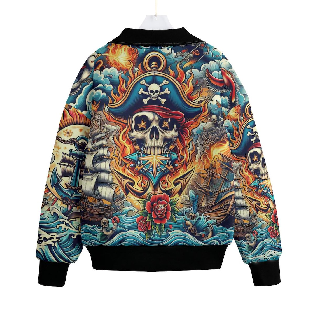 Jolly Roger Motorcycle Jacket, Nautical Tattoo Bomber Jacket,mans Biker ...
