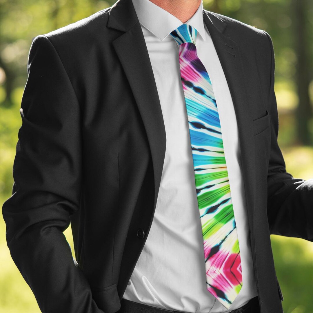 Neon Pink Tie Dye Designer Mens Tie, Business Necktie, Formal Neckwear ...