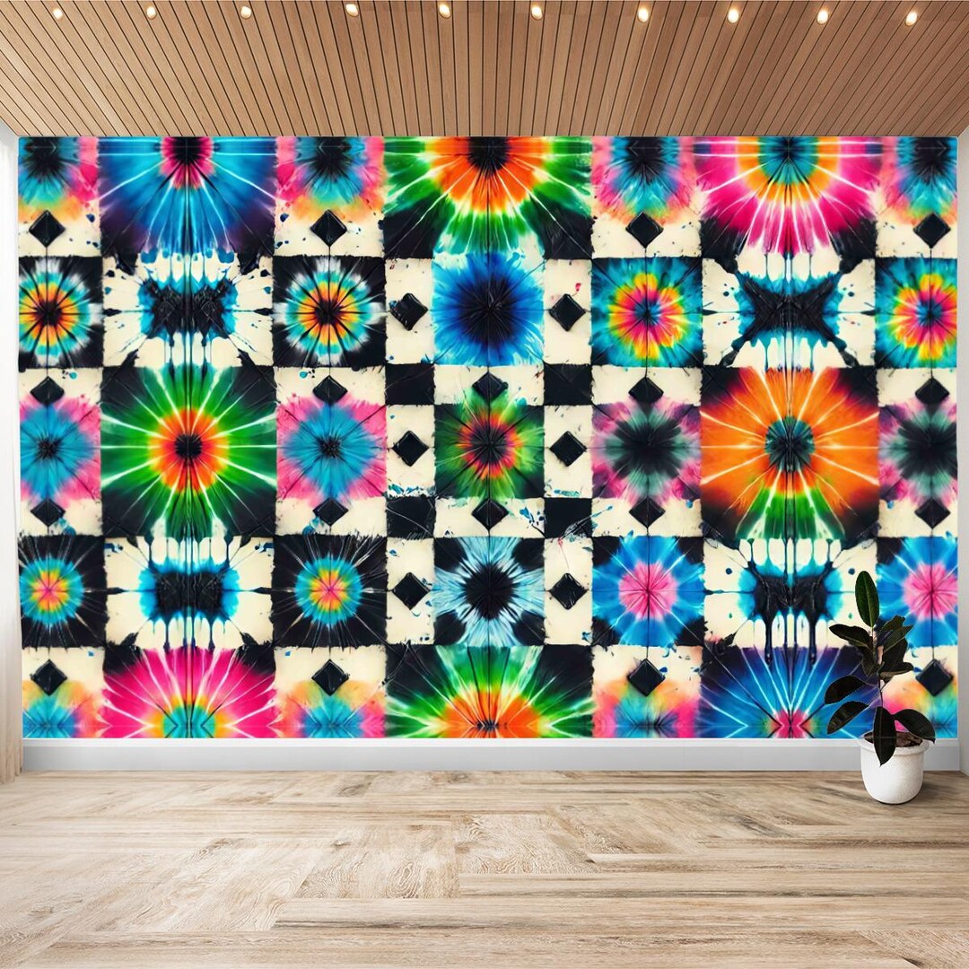 Checkerboard Tie Dye Wallpaper Peel and Stick, Vinyl Wall Mural, DIY Home Decor, Wall Sticker ...