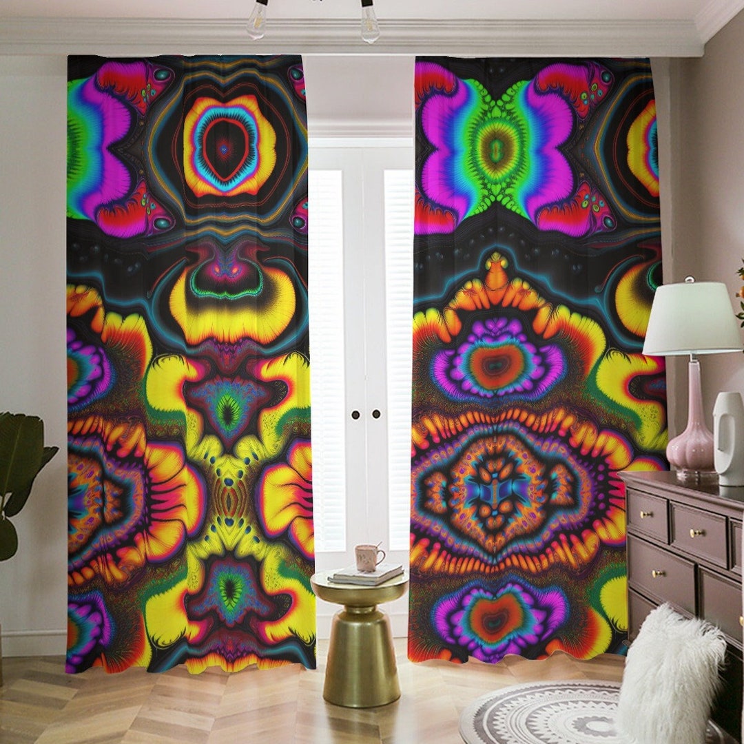 Psychedelic Liquid Blackout Curtains , Set of 2 Rod Pocket Drapes ...