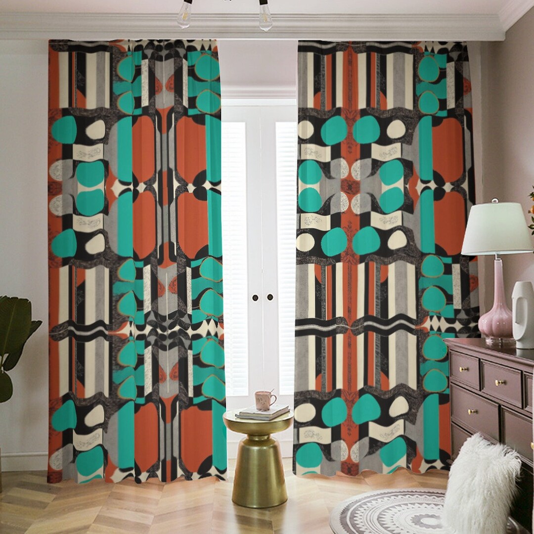 Mid Century Modern Blackout Curtains Darkening Opaque Black Out Retro